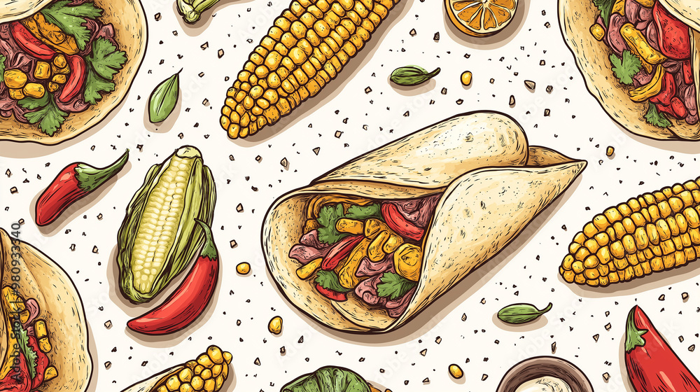 Mexican Street Food: A delicious pattern showcasing popular Mexican ...
