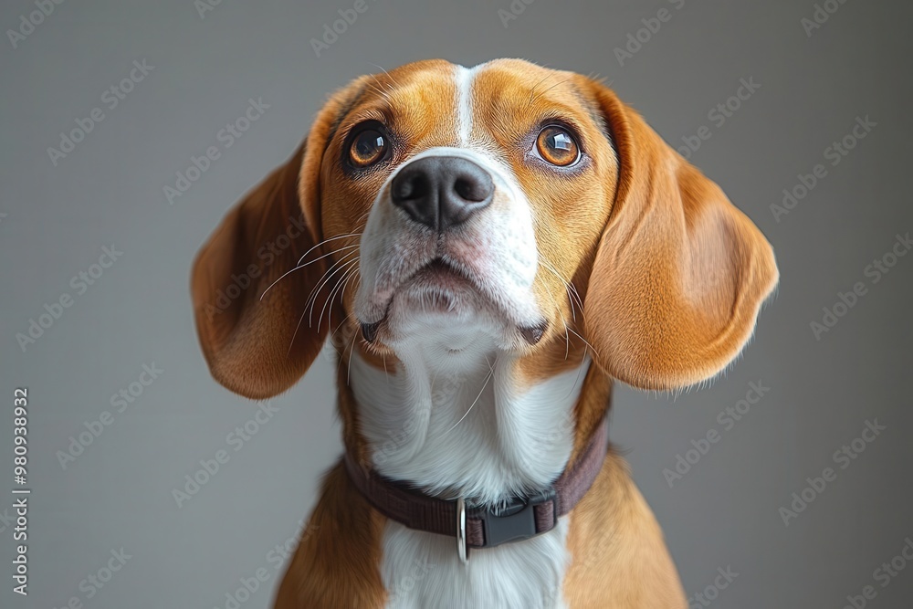 playful beagle dog with floppy ears and mischievous expression on ...