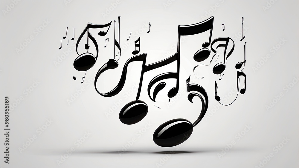 Simple black musical note floating on a transparent background ...