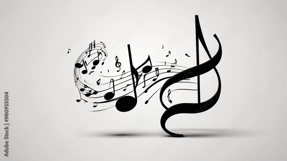 Simple black musical note floating on a transparent background ...