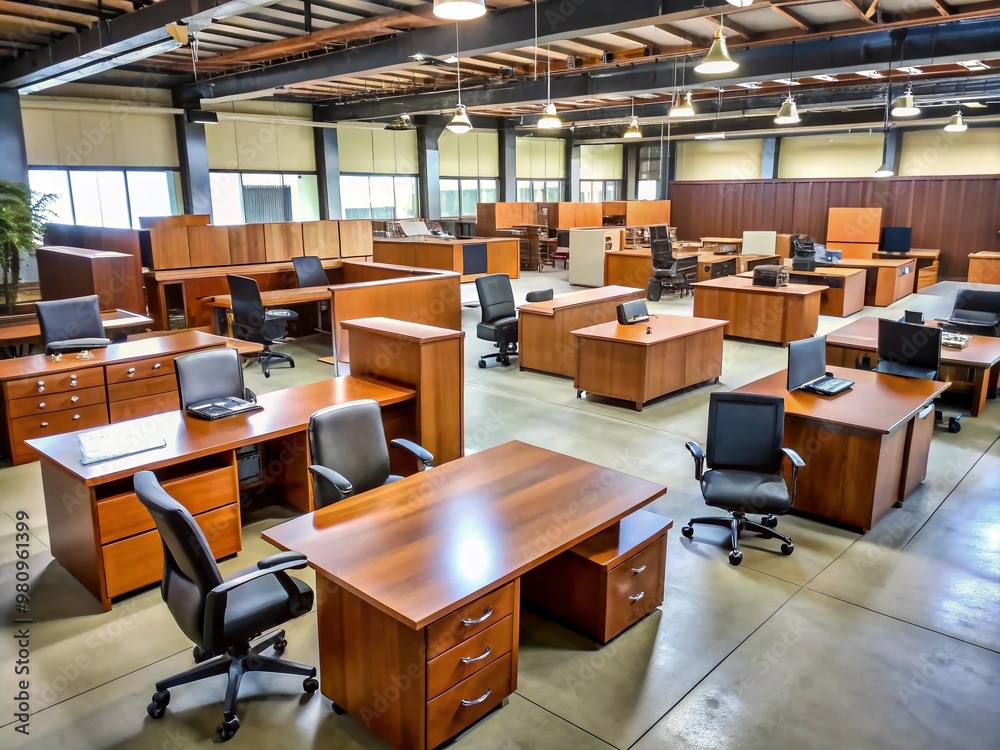 Pre-owned office furniture, including desks, chairs, and filing ...