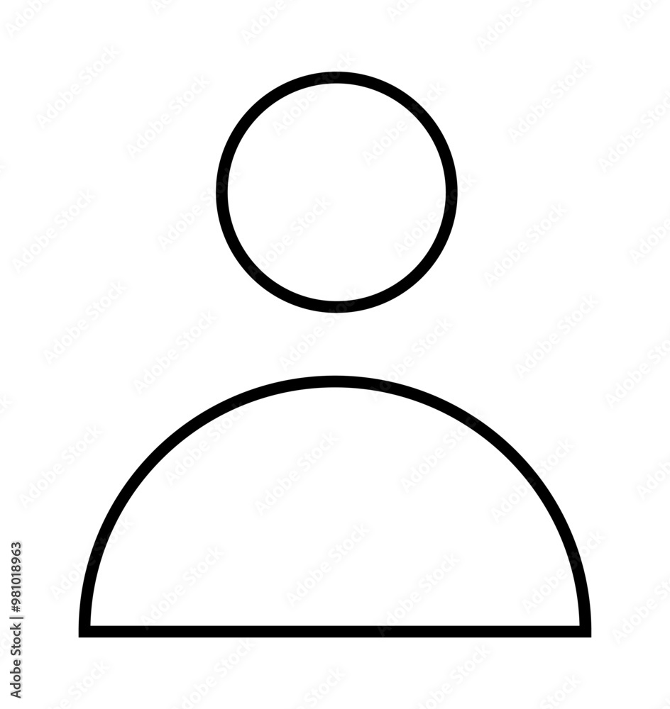 A simple black outline of a person with a circular head and semi-circle ...