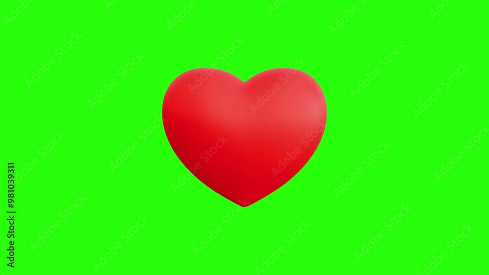 Red Heart isolated on Green screen Chroma key background. Animation in ...