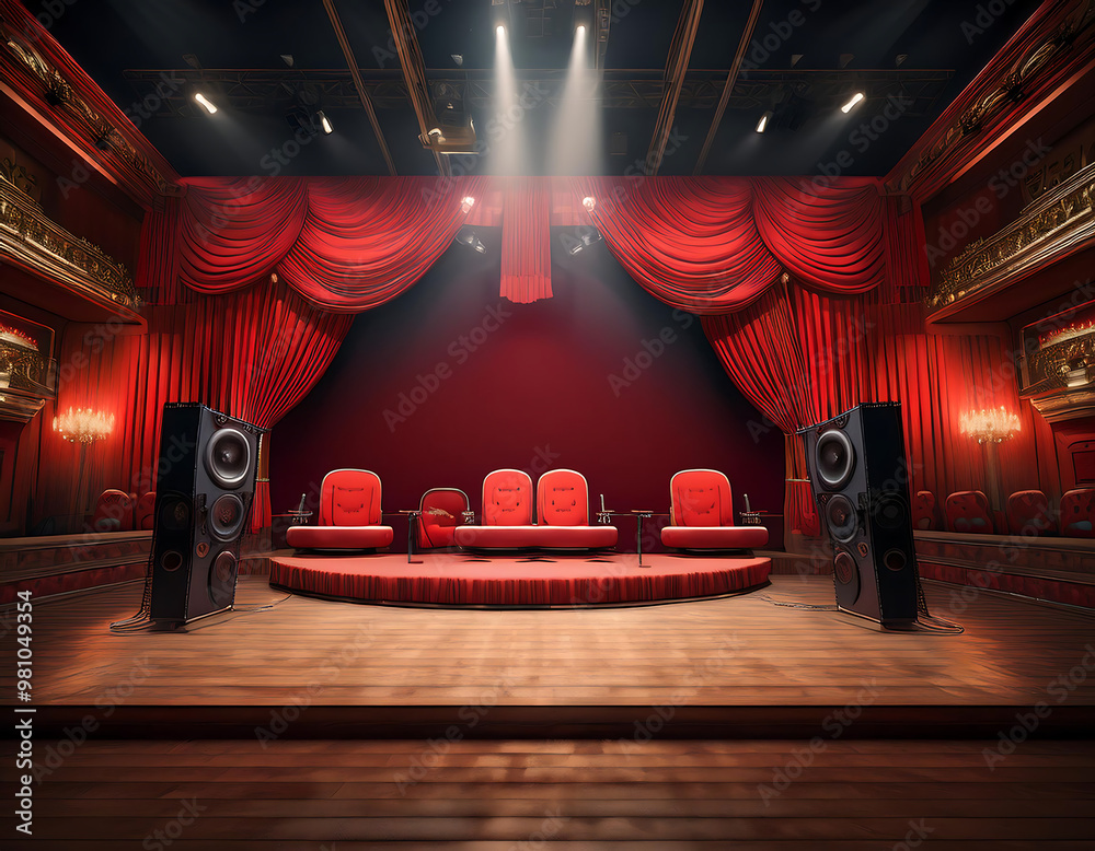 Cinema stage with sound system – A 3D render of a cinema stage setup ...