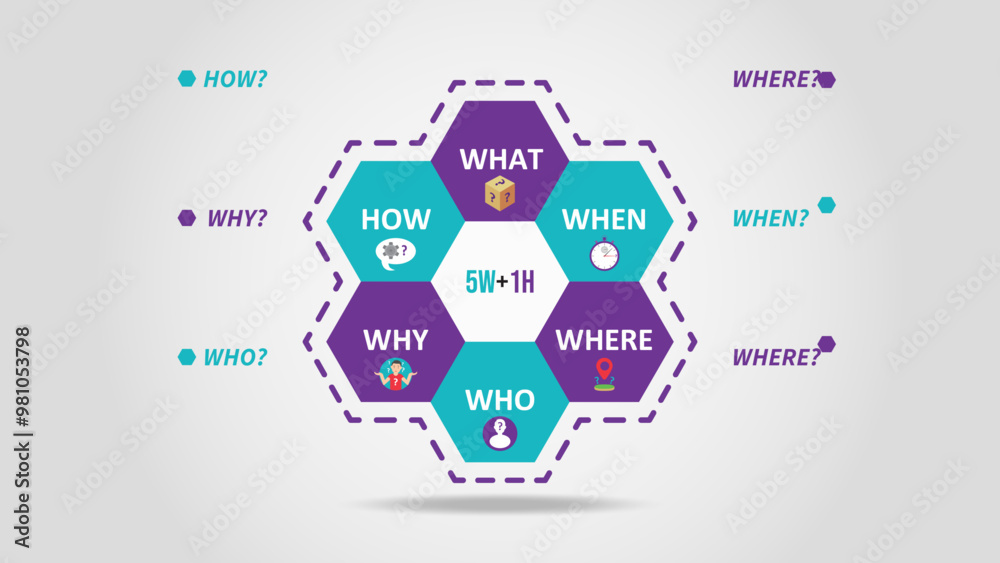 Infographic design vector 5w1h question analysis for problem solving ...
