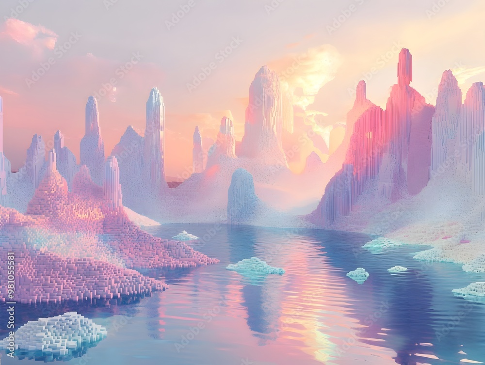 Whimsical Pixel and Voxel Dreamscape with Serene Twilight Tinged ...