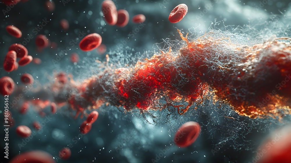 A closeup image of a blood clot in the leg, focusing on the realistic ...