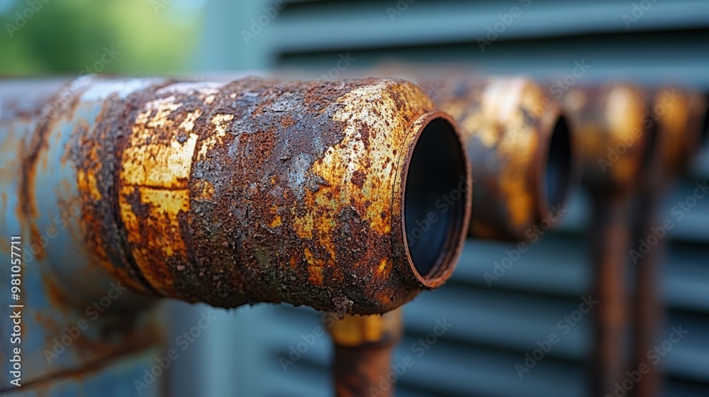 Corroded copper pipes of an outdoor AC unit leaking refrigerant Stock ...