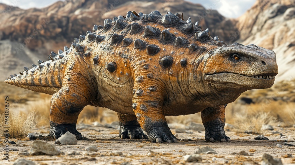 Panoramic 3D model of an Ankylosaurus its armored body and club-like ...