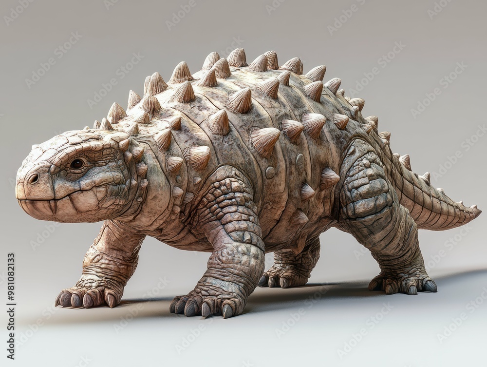 Portrait-oriented 3D model of an Ankylosaurus its armored body and club ...