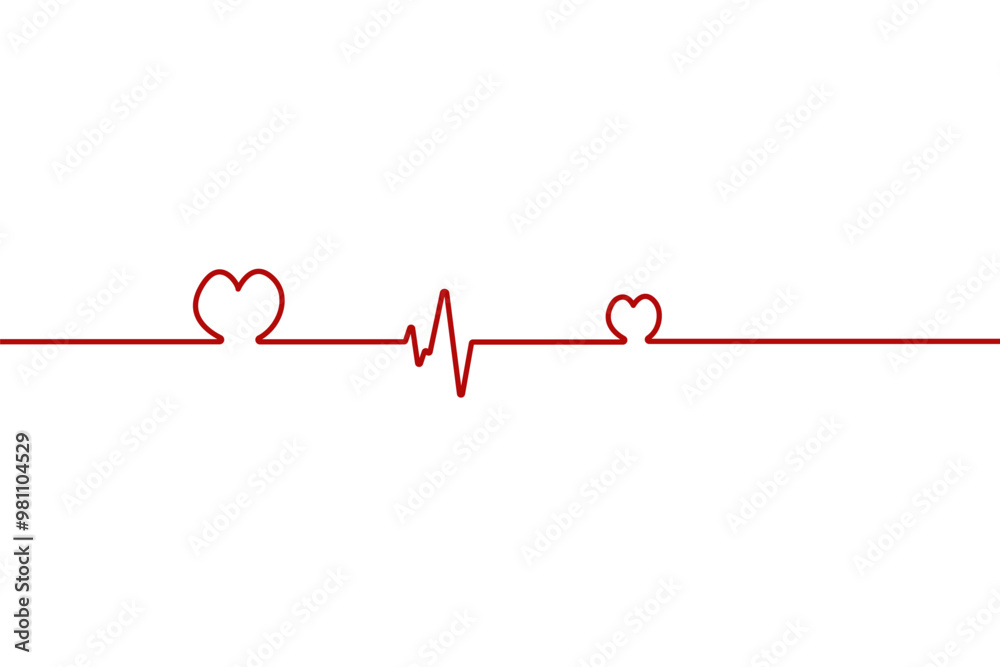 Heart pulse one line red cardiogram sign vector heartbeat, cardiogram ...