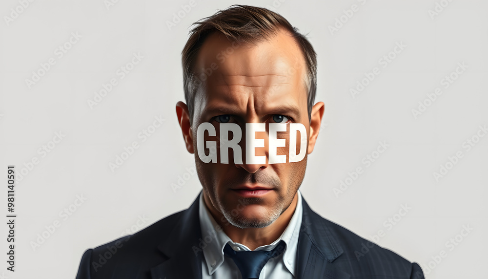 Contemporary artwork. Conceptual portrait of faceless man with word ...