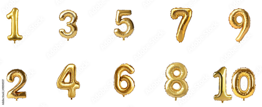 3D Realistic Gold Number Balloons 1 to 10 | Festive Decoration Set for ...