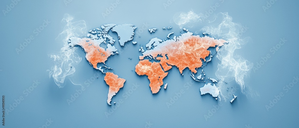 Digital map of the world with hot zones representing climate change ...
