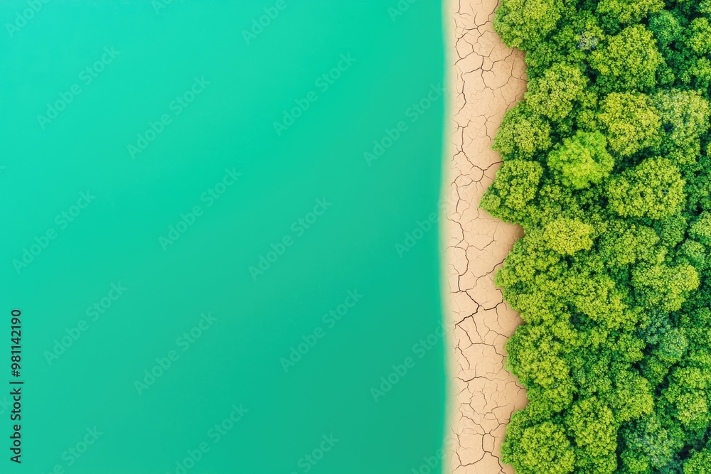 Forest transitioning from lush green to dry desert, illustrating ...