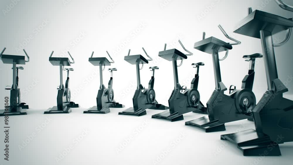 Gym Equipment Stationary Bikes Standing In The Circular Array Loopable ...