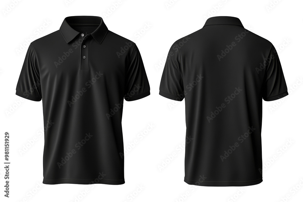 Men black polo shirt front and back view, Isolated blank front and back ...