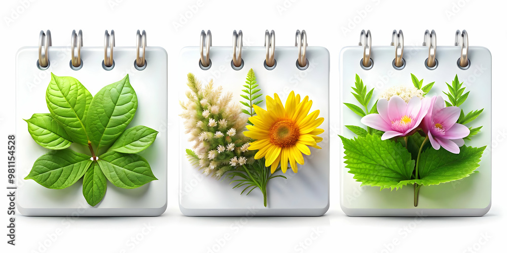 3D Nature Inspired Calendar Icons: Simple, Visually Appealing Leaves ...