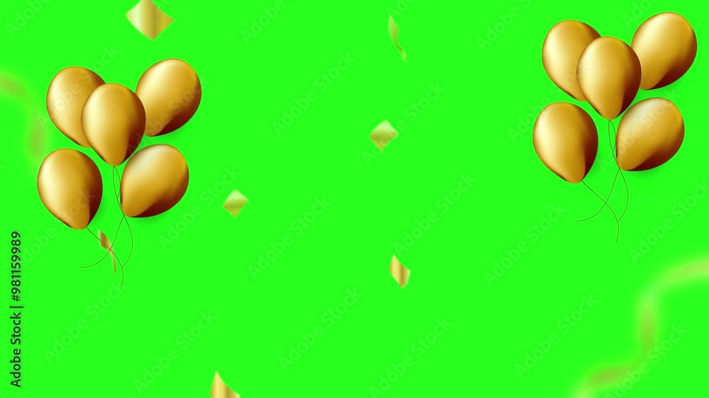 green screen balloon reveal animation with golden particles confetti ...