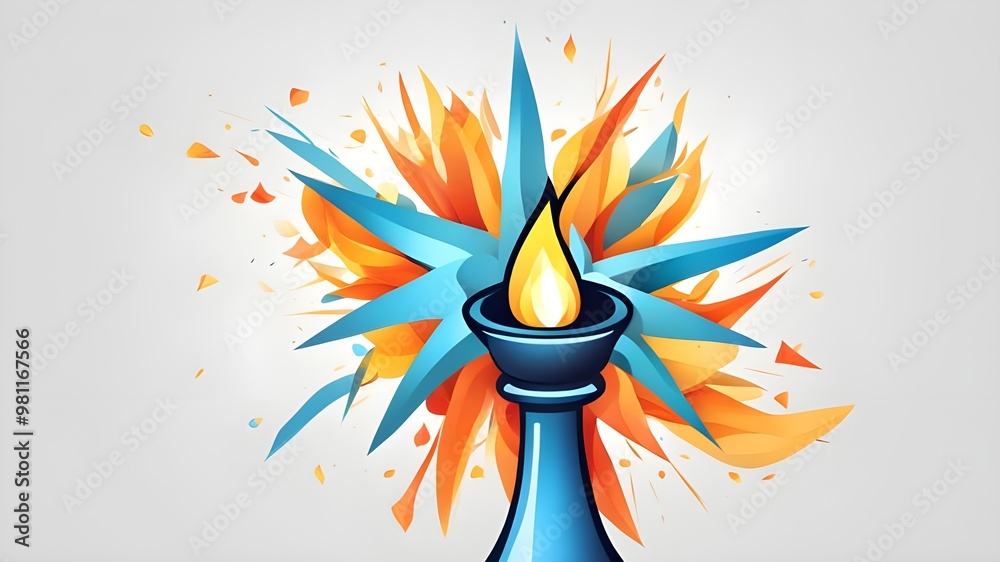 "Silver metallic torch with a bright orange flame, isolated on a clean ...