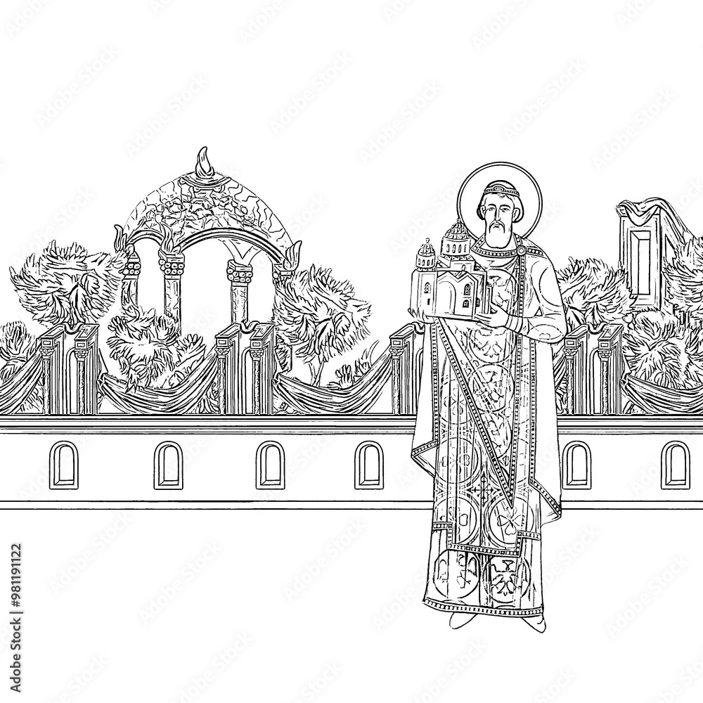Stefan the First-Crowned (name english). Coloring page in Byzantine ...