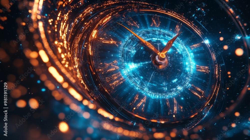 Time travel Technology Background with Clock concept and Time Machine ...