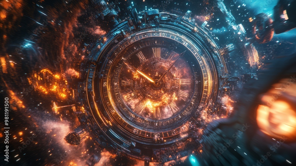 Time travel Technology Background with Clock concept and Time Machine ...