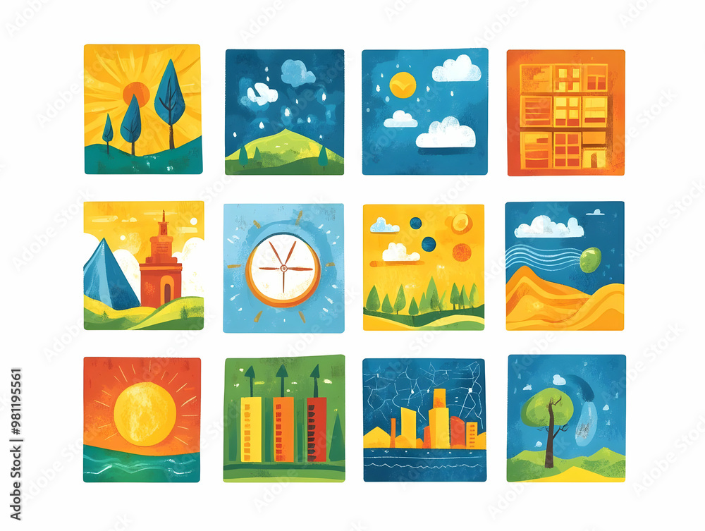 Cartoon Style Seamless Weather Map Icons for Election Forecasts - Flat ...