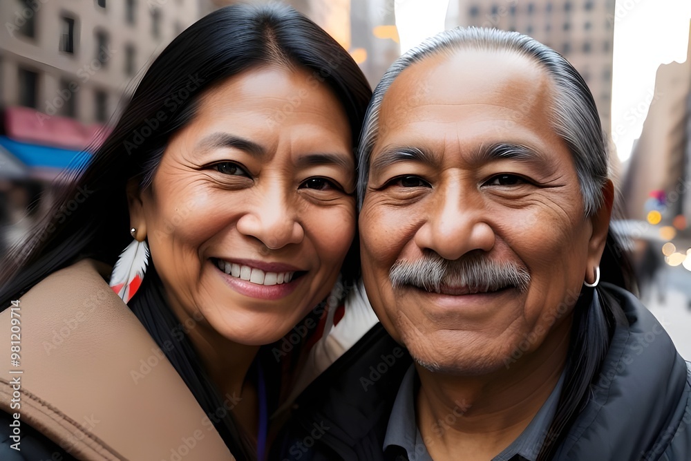 happy native american married couple in love on a new york sidewalk ...