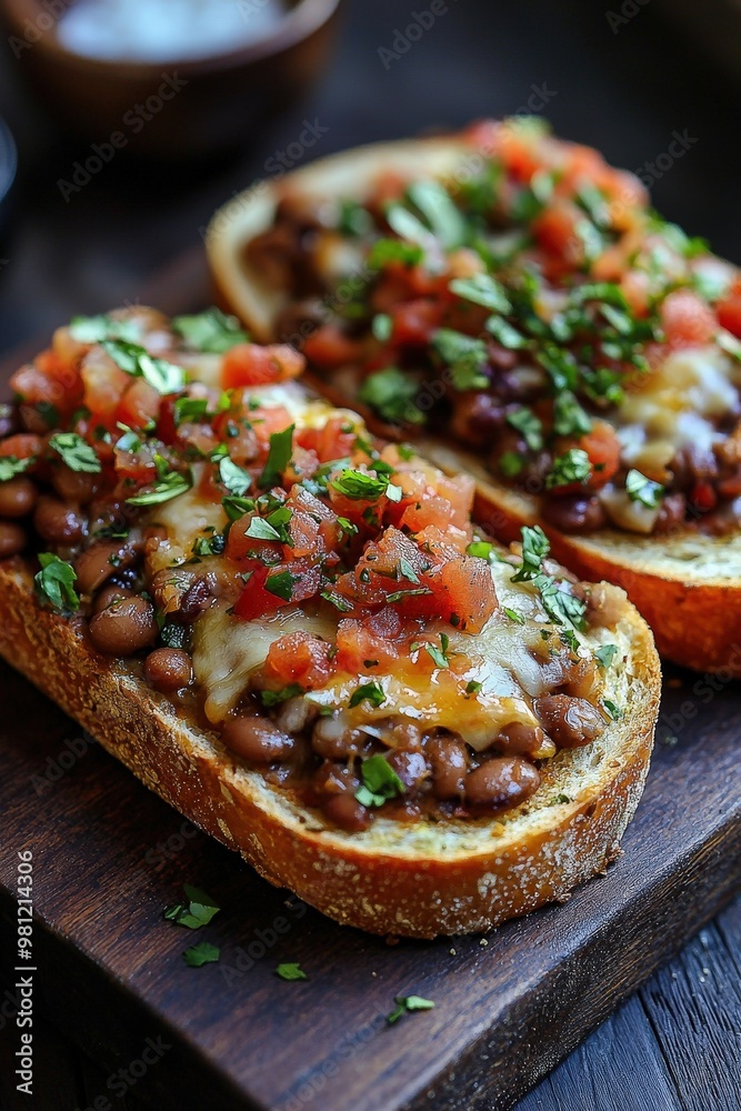 Molletes - Open-faced sandwiches made with bolillo bread, topped with ...
