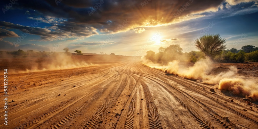 Dirt road rally background with dusty track and tire marks, rally, dirt ...