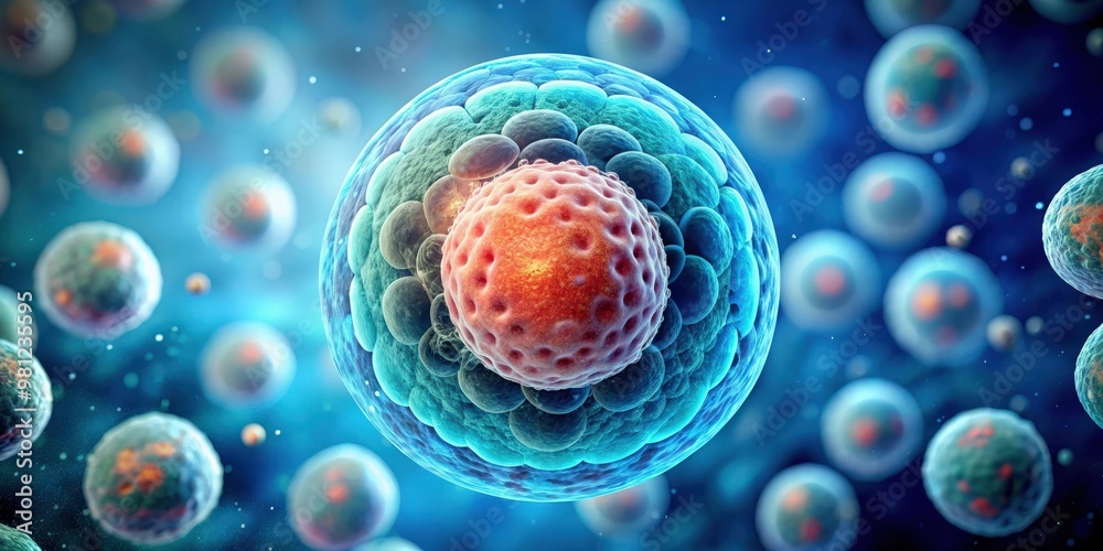 rendering of a microscopic view of a human cell or embryonic stem cell ...
