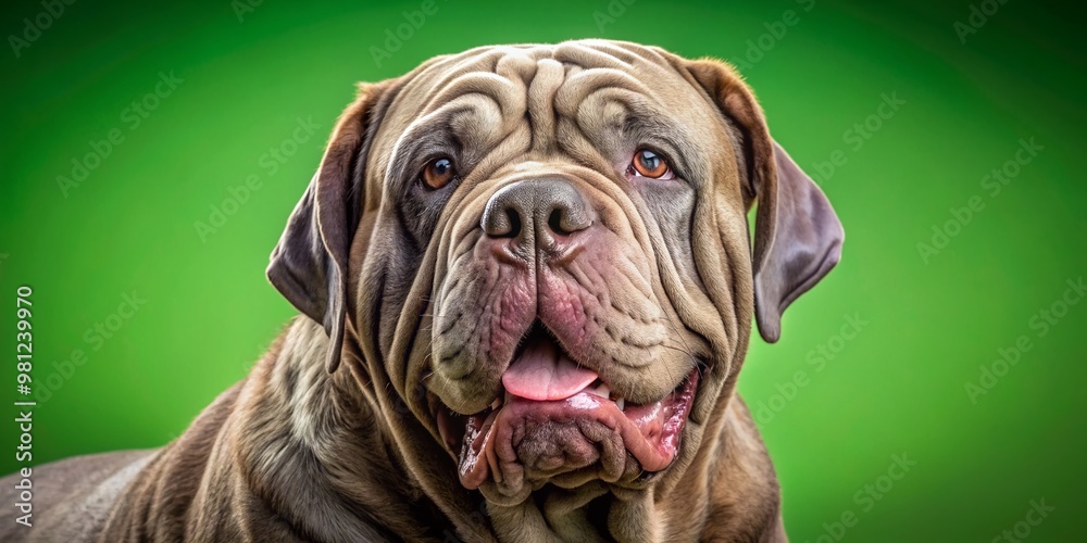 A gentle giant, a Neapolitan Mastiff poses with a warm smile, its ...