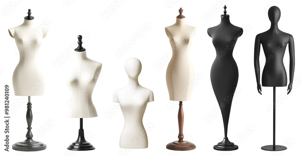 Collection of female woman mannequin dummy display on transparent ...