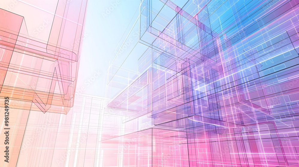 Abstract 3D wireframe structure of a website layout, futuristic web ...