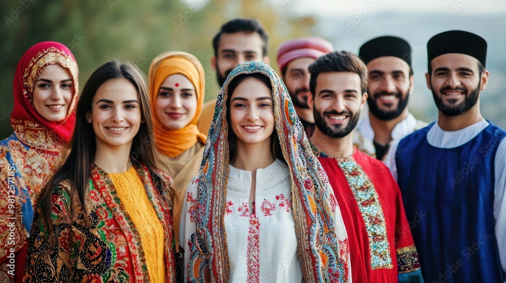 People from different religions in traditional attire standing together ...
