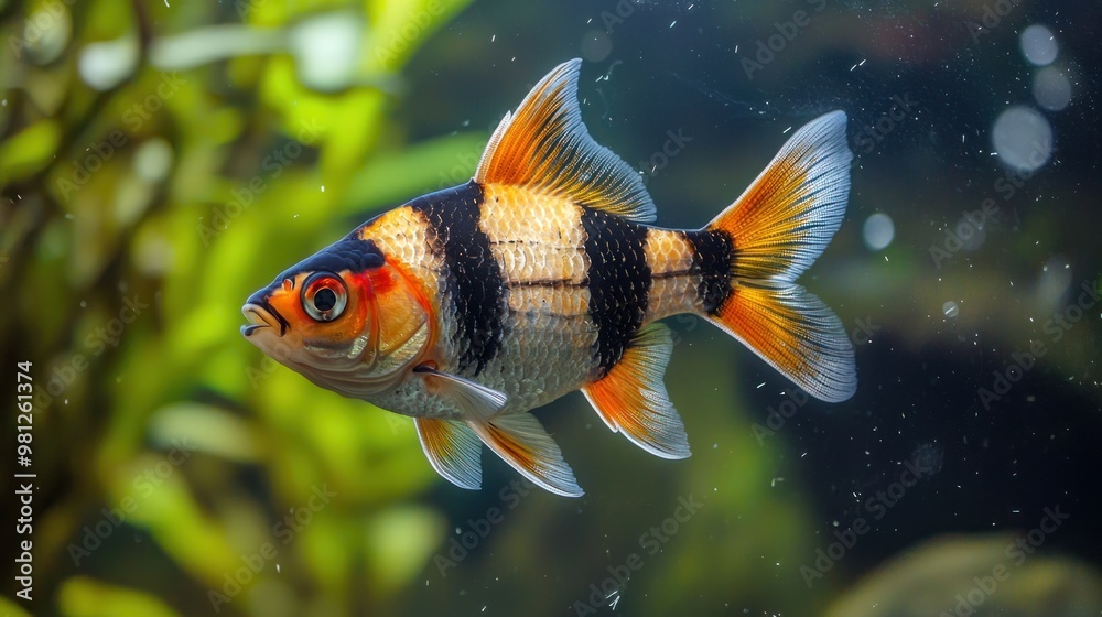 Tiger Barb: A Tiger Barb with orange and black striped patterns Stock ...