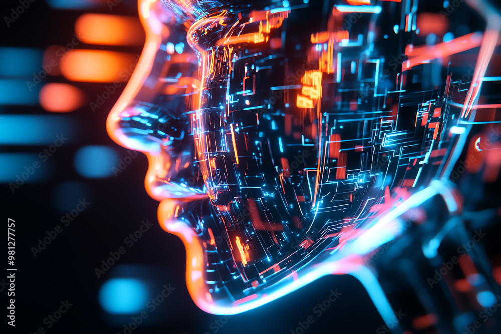 Illustrate an aerial close-up of a sleek and modern robotic mouth, with ...