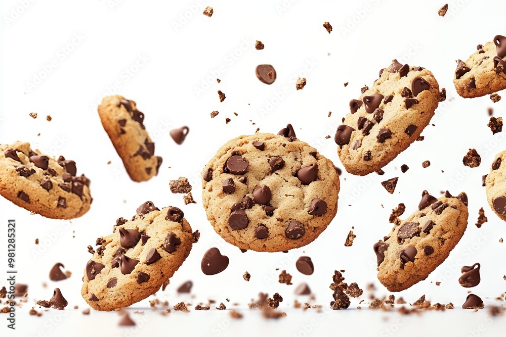 Dynamic Scene of Chocolate Chip Cookies in Mid-Air, AI generated ...