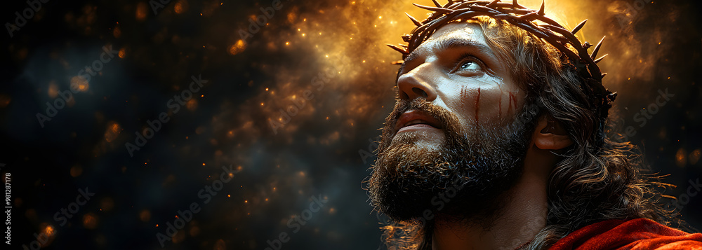 “Side View Portrait of Jesus Christ with a Crown of Thorns, Capturing a ...