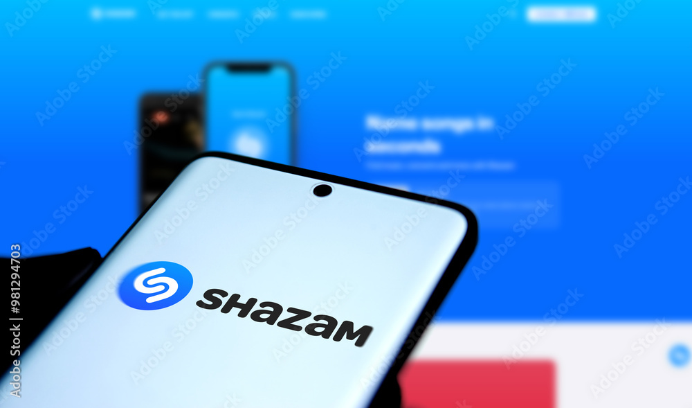 Dhaka, bangladesh- 18 Sep 2024: Shazam logo is displayed on smartphone. Shazam can identify ...
