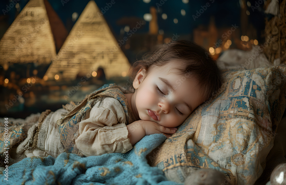 “A Newborn Baby Sleeping in an Ancient Egyptian Basket, Representing a ...