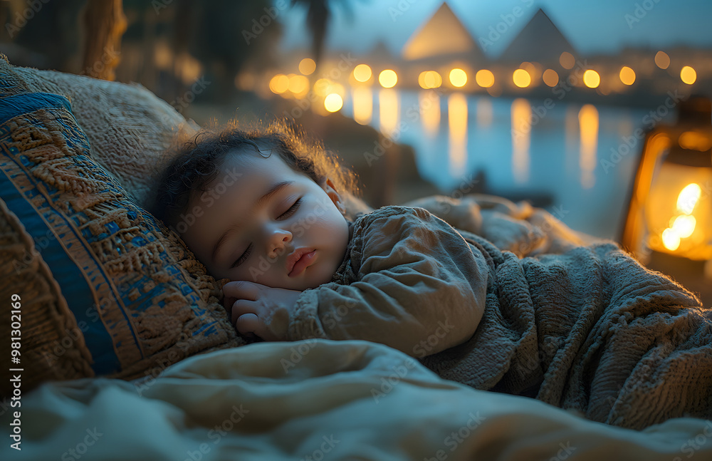 “A Newborn Baby Sleeping in an Ancient Egyptian Basket, Representing a ...