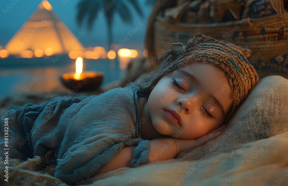 “A Newborn Baby Sleeping in an Ancient Egyptian Basket, Representing a ...