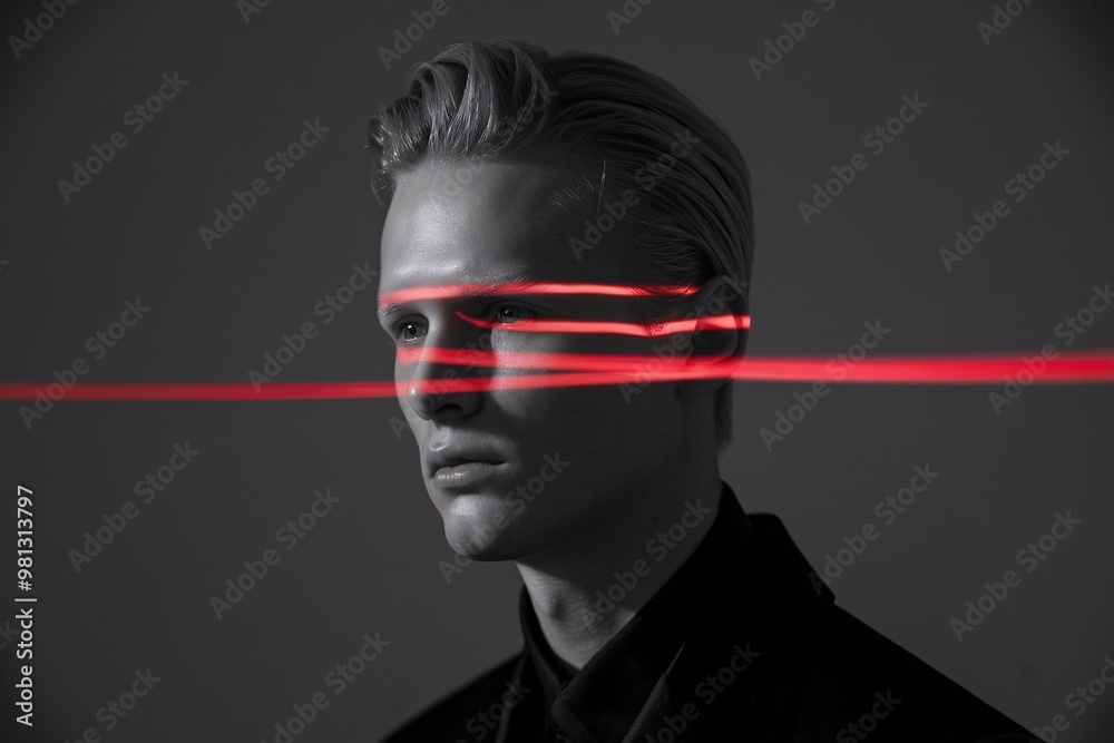 Red Line Vision: A captivating portrait of a young man with piercing ...