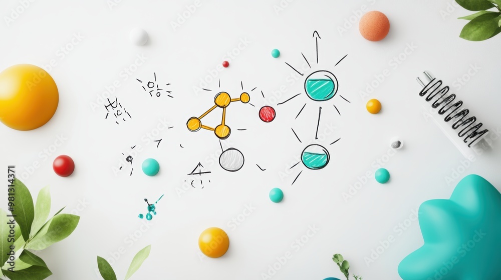 A whiteboard filled with diagrams of different phases of a chemical ...