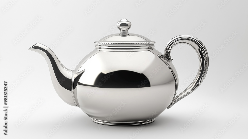 Shiny Silver Teapot with Smooth, Rounded Surface Displayed on a Pure ...