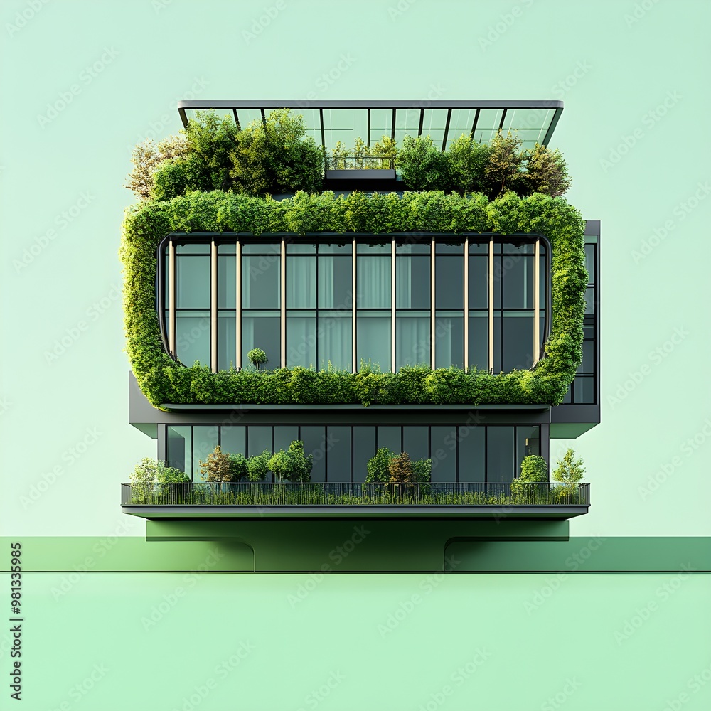 Green construction techniques, flat design, front view, eco-friendly infrastructure theme, 3D ...