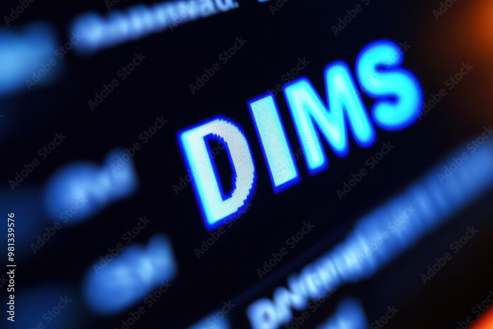 computer screen displaying word 'DIMS' with an interface for a website ...