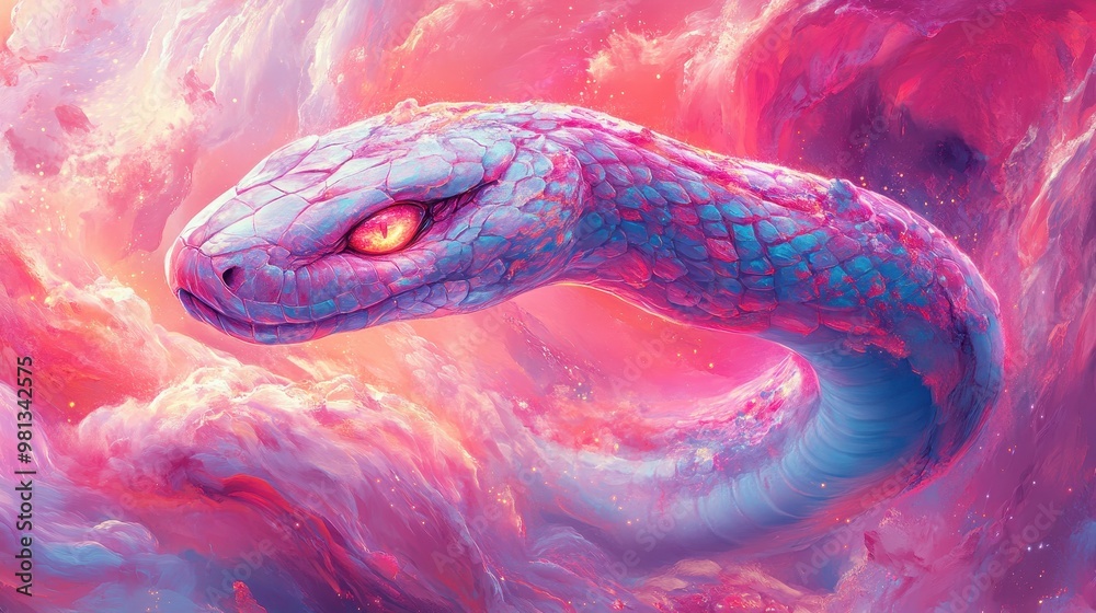 a mystical snake celestial bodies and cosmic energy, radiating a ...